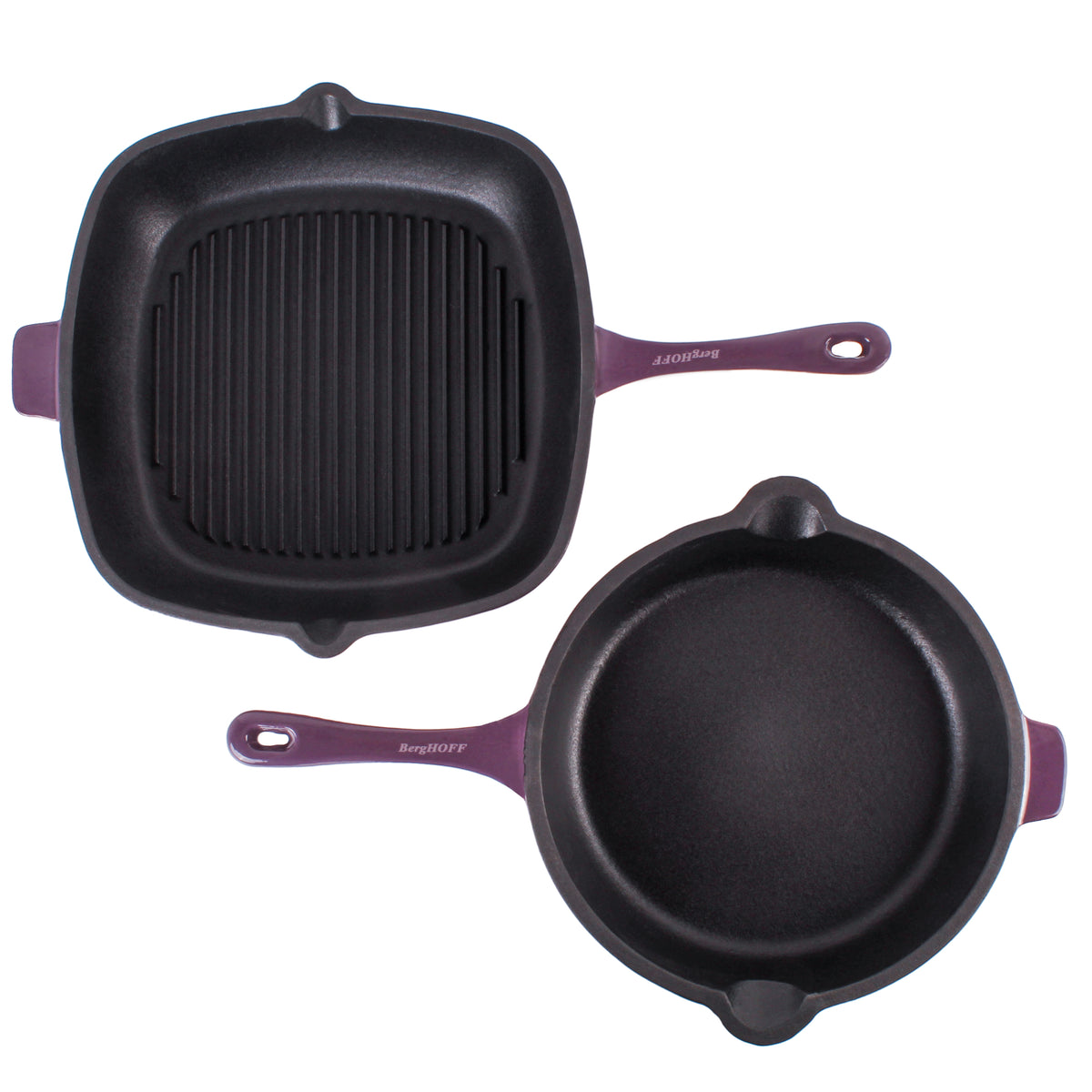 Neo 2pc Cast Iron 10" Fry Pan & 11" Grill Pan Cookware Set, Purple ...