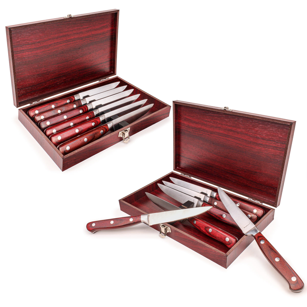Pakka Wood 14pc Stainless Steel Steak Knife Set with Wood Cases — BergHOFF