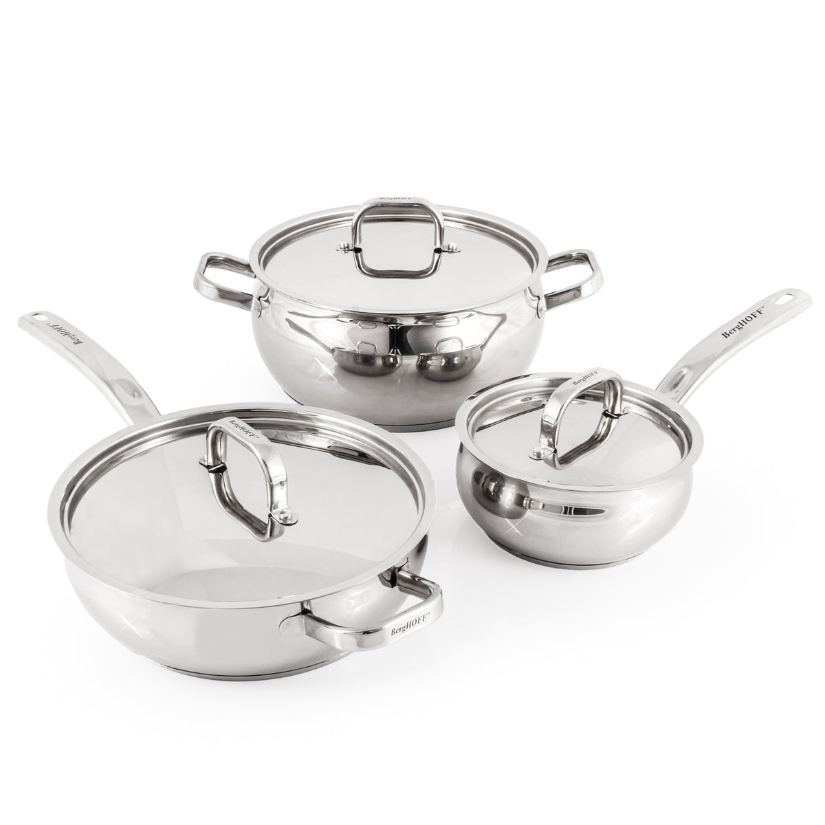BergHOFF Belly Shape 6pc 18/10 Stainless Steel Cookware Set with SS Li