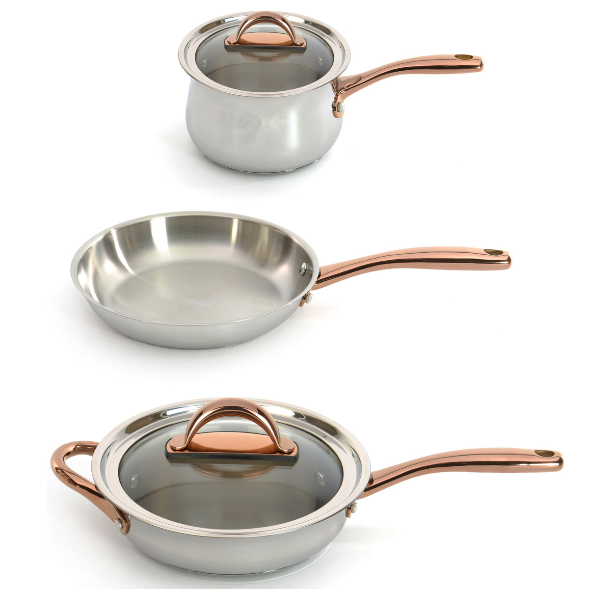 Ouro Gold 5Pc 18/10 Stainless Steel Starter Set, Glass Lids, Rose Gold ...