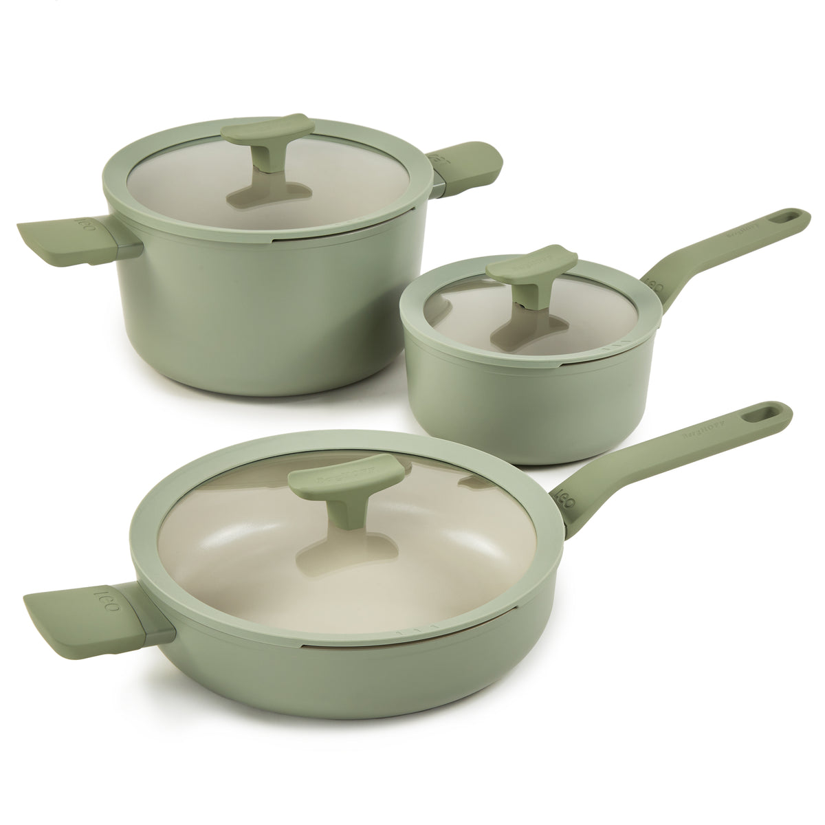 BergHOFF Balance 6Pc Nonstick Ceramic Cookware Set With Glass Lid, Rec