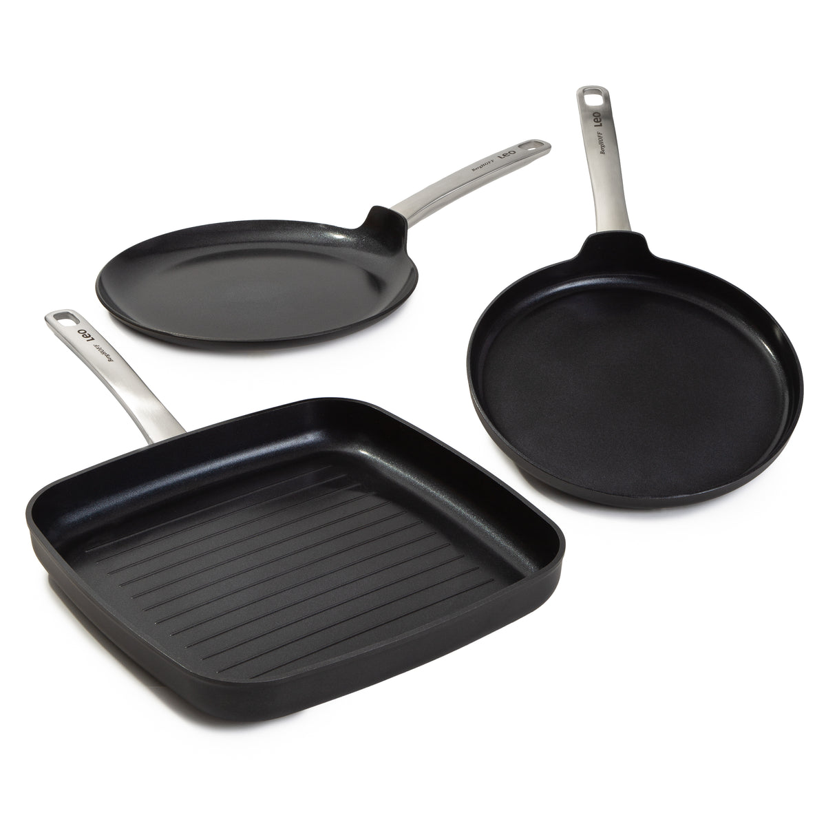 BergHOFF Leo Graphite 3Pc Nonstick Ceramic Specialty Cookware Set, Sus