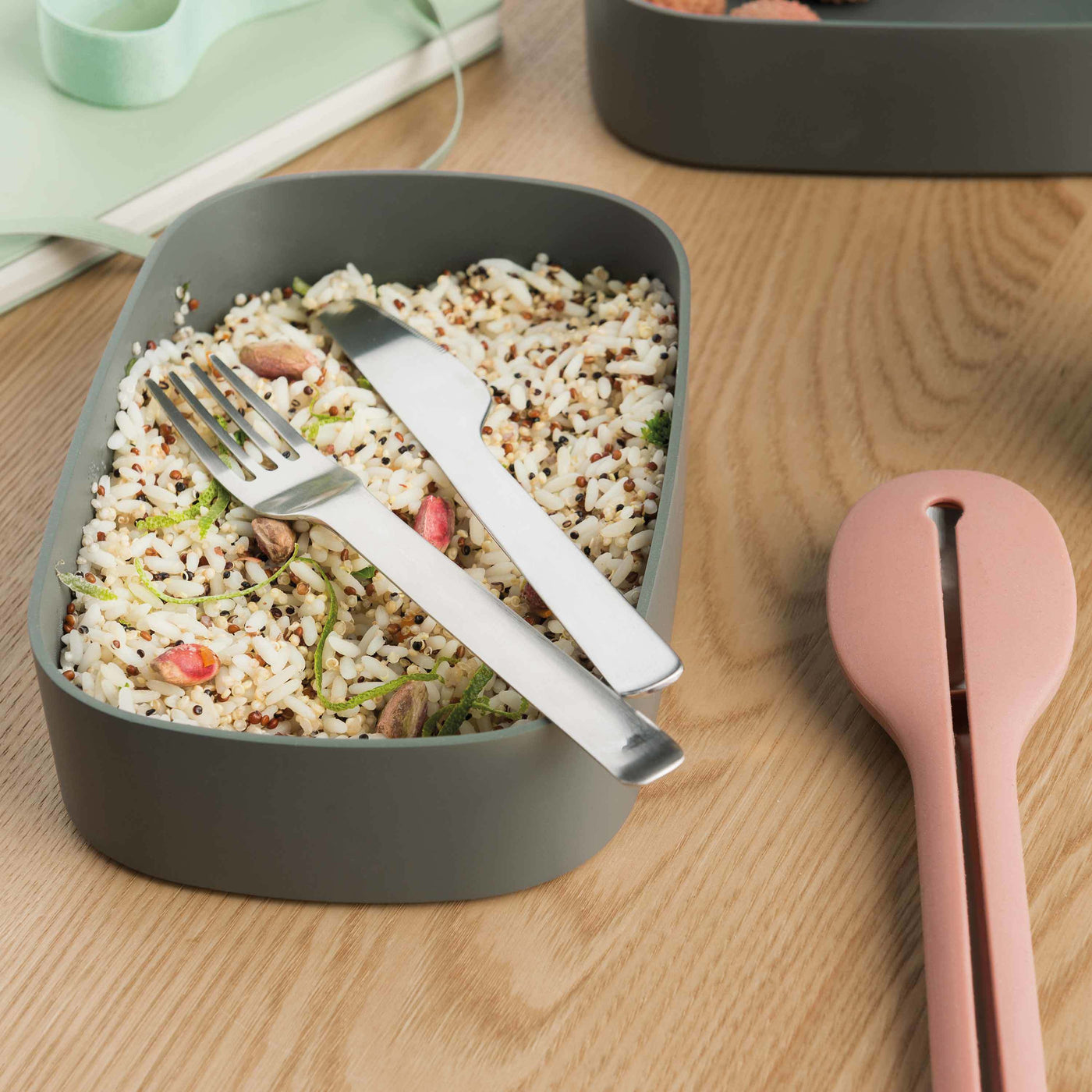 BergHOFF Leo 3Pc Dual Bento Box Set with Strap, Gray & Mint