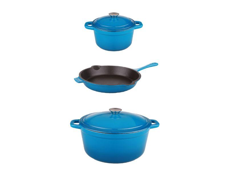 BergHOFF Neo 5pc Cast Iron Dutch Oven Set with 10" Fry Pan, 3qt. & 5qt